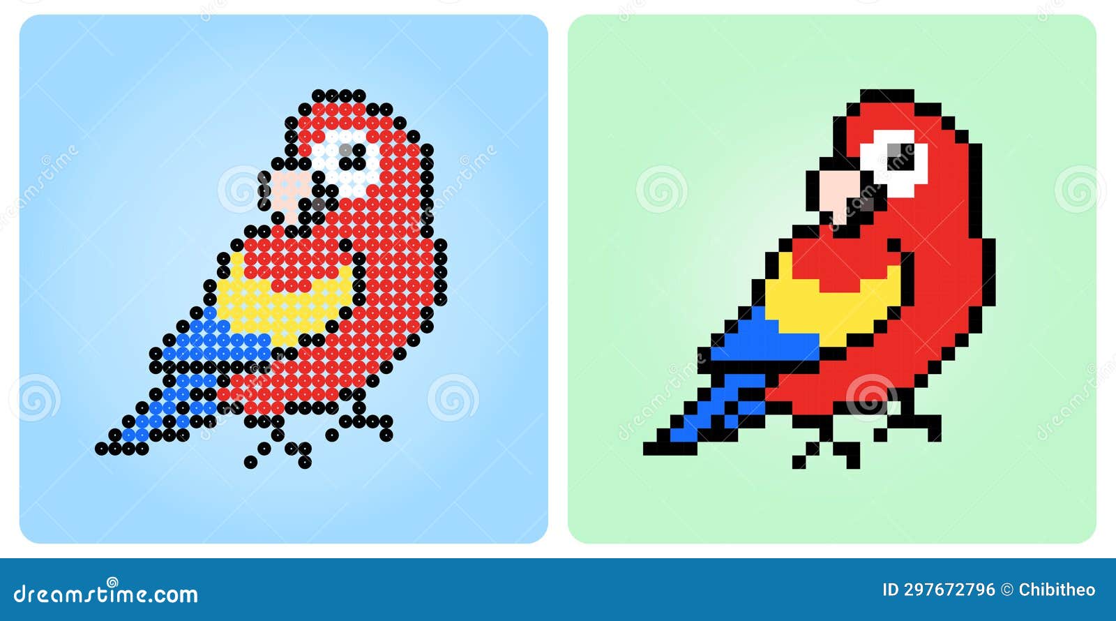 Parrots in 8 Bit Pixel Art for Beads and Games Stock Vector ...