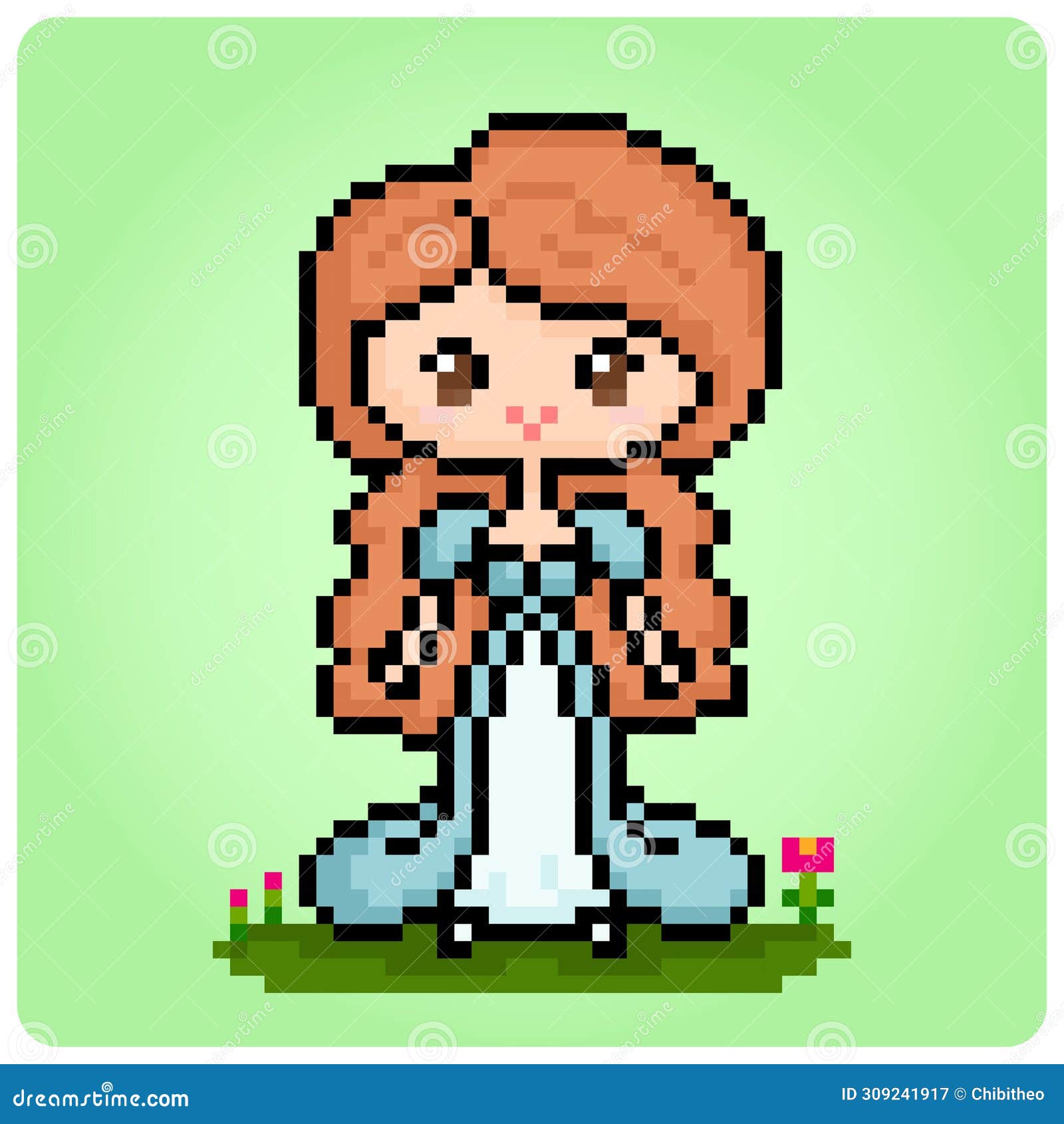 A Princess In 8 Bit Pixel Art. Beads Pattern A Cute Girl Cartoon Vector ...