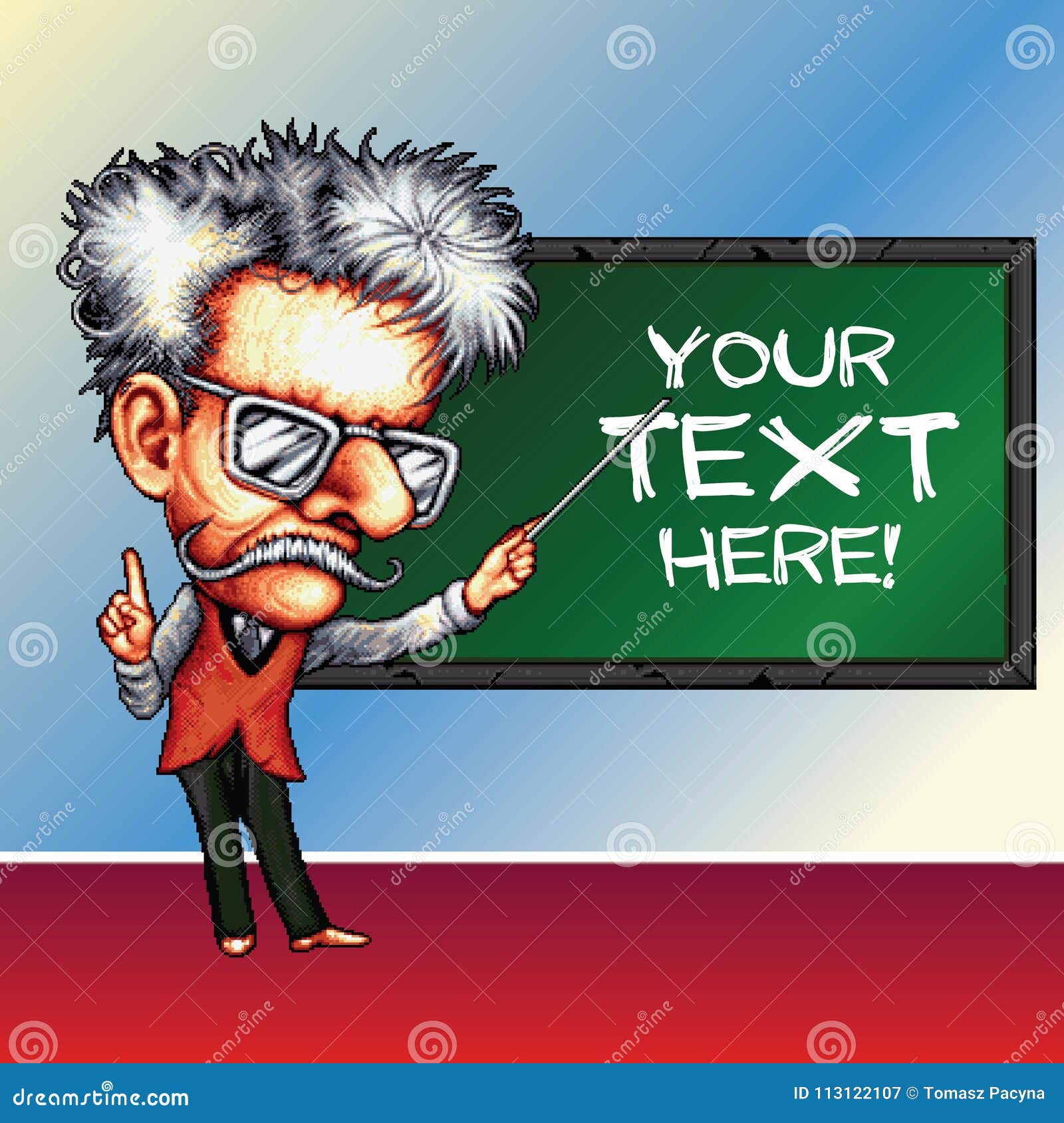 8 Bit Pixel Professor with Pointer on Blackboard Background - with ...