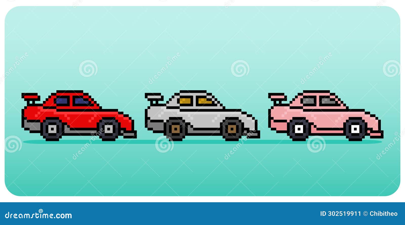 8 Bit Pixel Racing Car. Sedan Type Transport Vehicles in Vector ...
