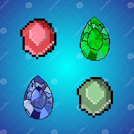 8 Bit Pixel Ruby Gemstones and Pixel Diamonds for Game Assets Stock ...