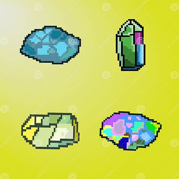 8 Bit Pixel Ruby Gemstones and Pixel Diamonds for Game Assets Stock ...