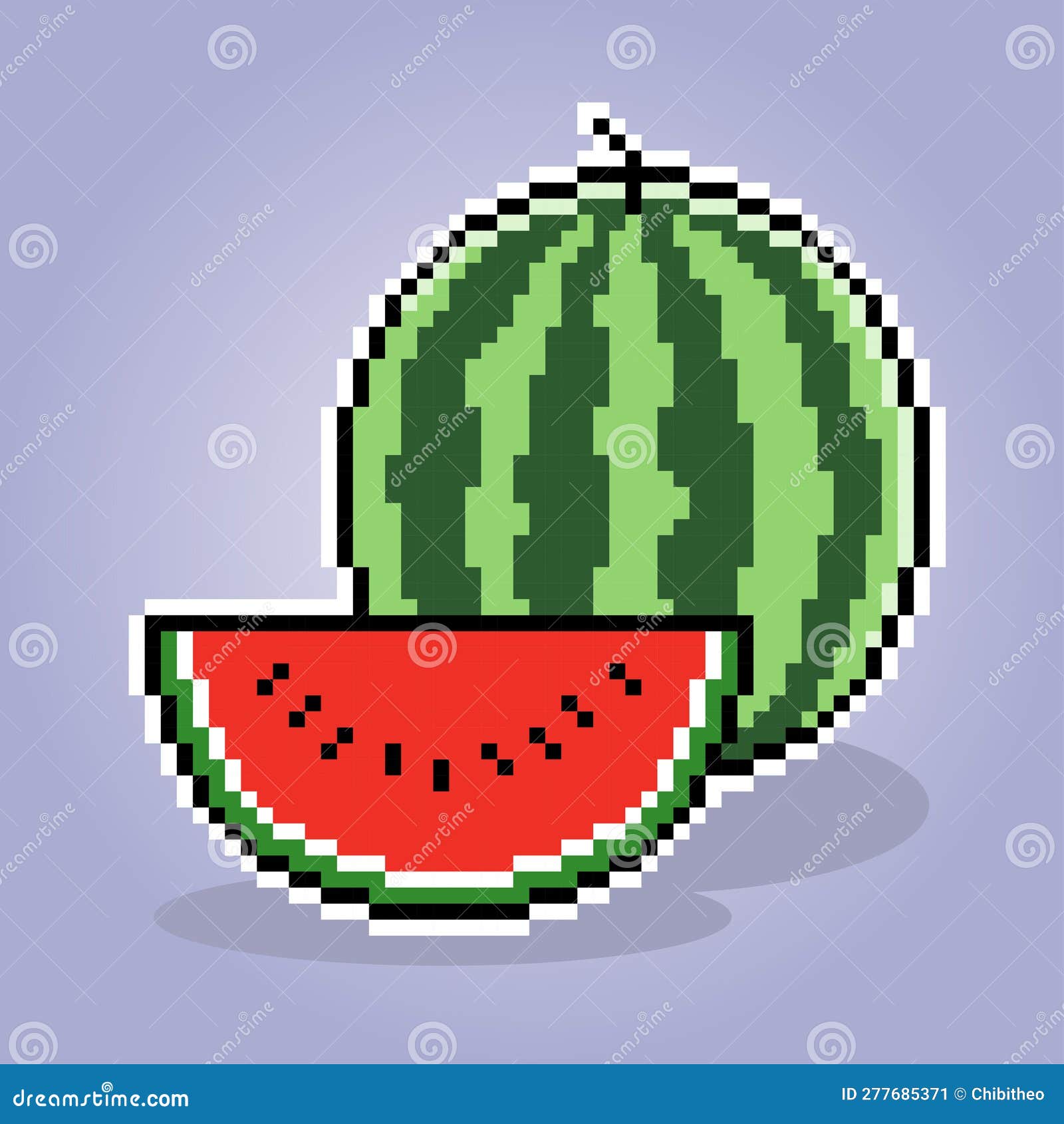 8 Bit Pixels Sliced and Whole Watermelon Stock Illustration ...