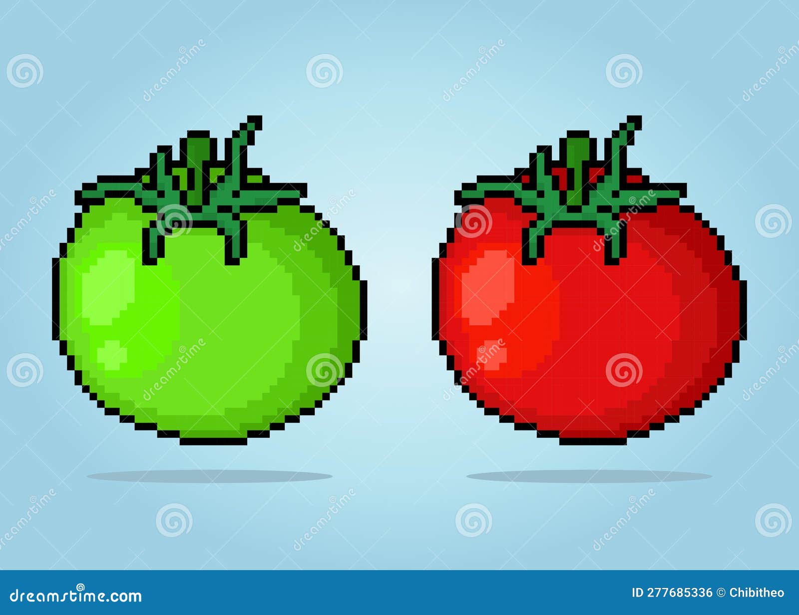 8 Bit Pixels of Tomato with Red and Green Colored Stock Illustration ...