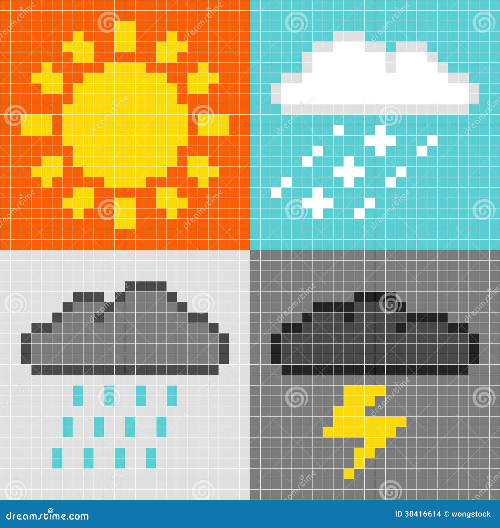8 Bit Pixel, UI Weather Symbol Icon. Water Icons, Cloudy, Rain, Bright ...