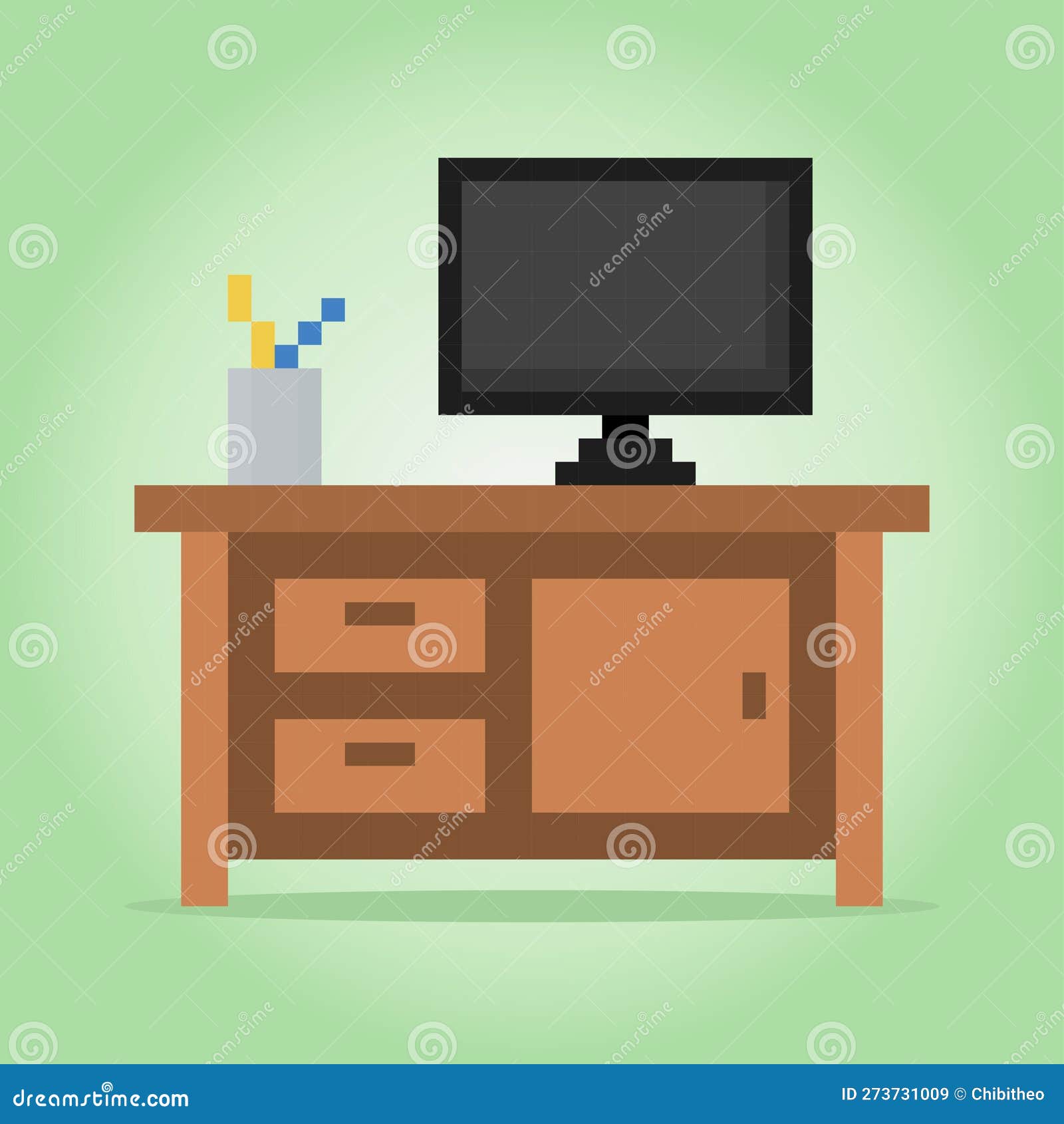 8 Bit Pixel Work Place. Flat Desktop on Desk Stock Vector ...