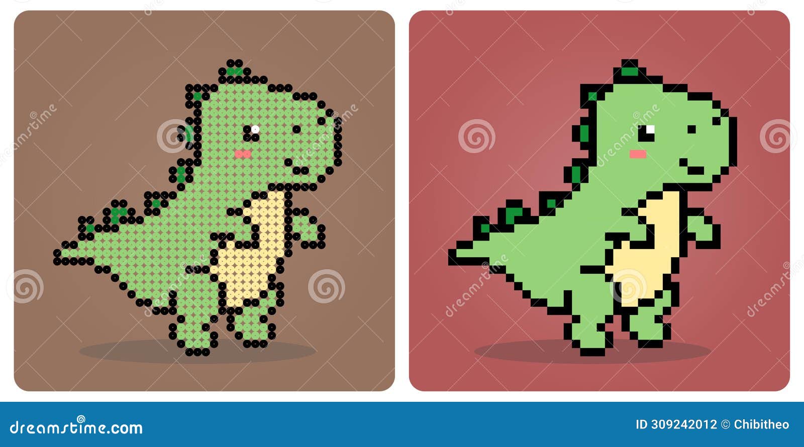 8 Bit Pixels Cute Dinosaur for Retro Games and Beads Pattern Stock ...