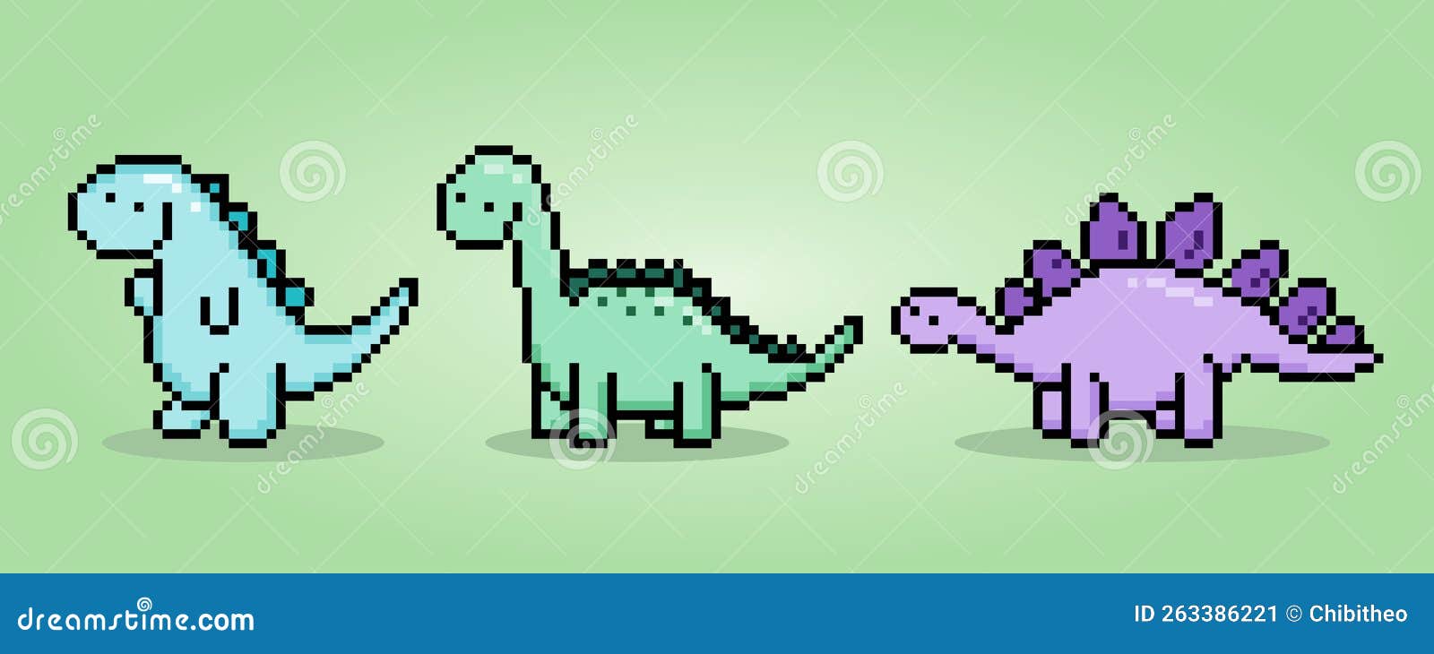 8 Bit Pixels Dinosaur T-Rex, Brontosaurus, and Stegosaurus Stock Vector ...
