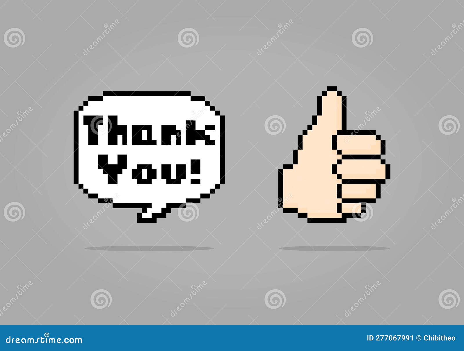 8 Bit Pixels of Speech Bubble Thank You and Hand Thumb Up Stock Vector ...