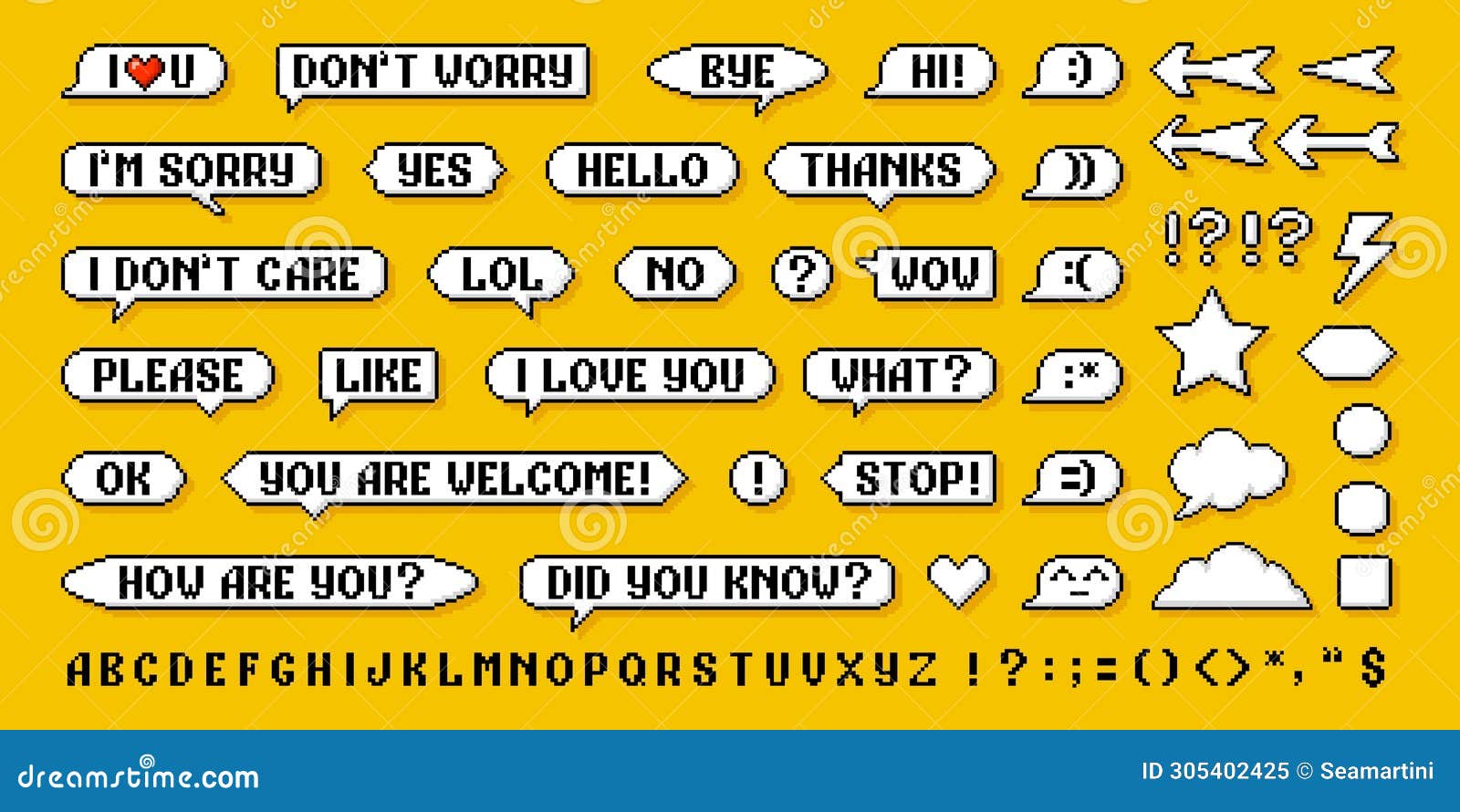 8bit Retro Pixel Speech Bubble Messages and Arrows Stock Illustration - Illustration of like ...