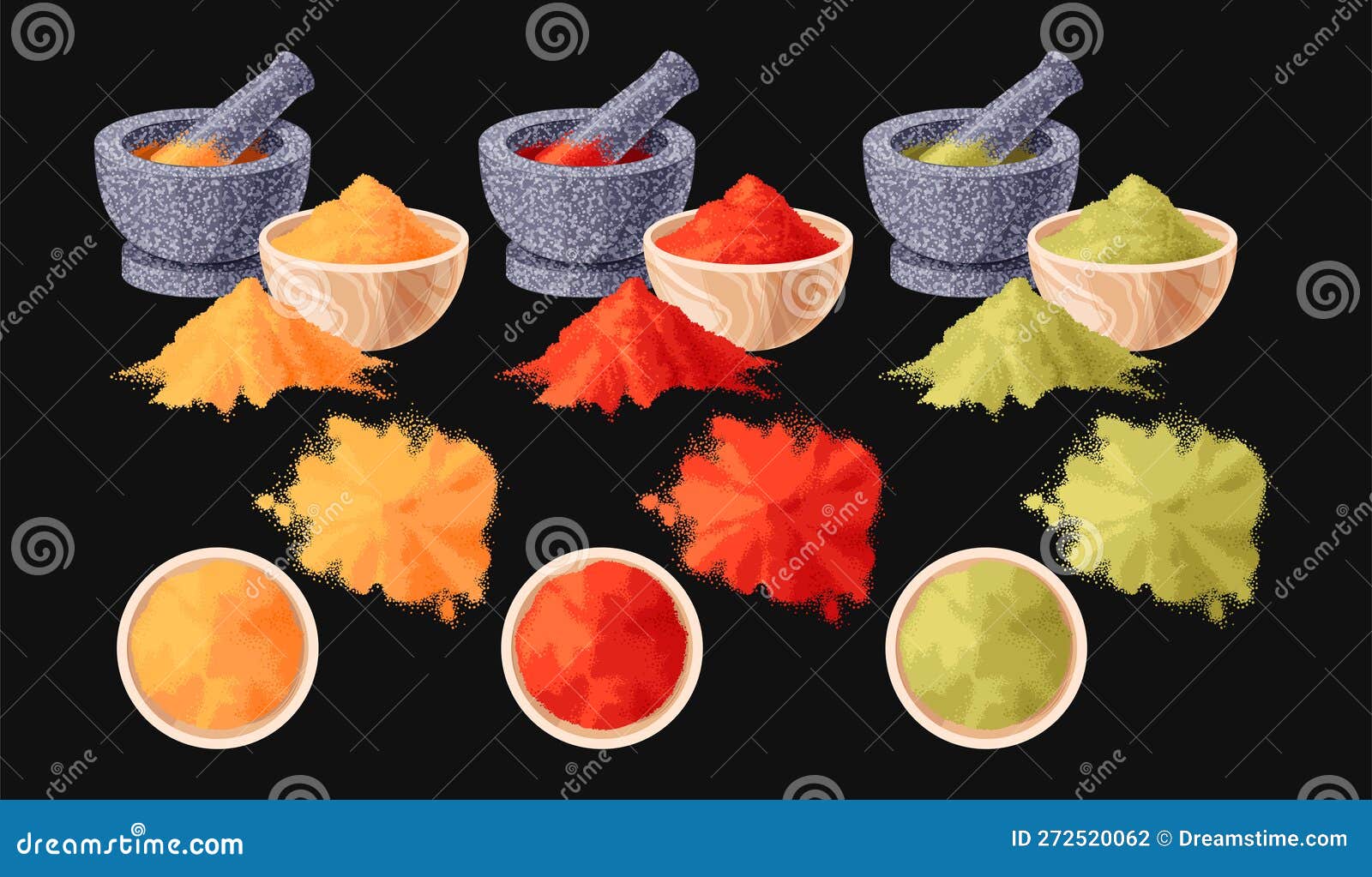 Bit Set of Spice Powder in Piles Stock Vector - Illustration of ...