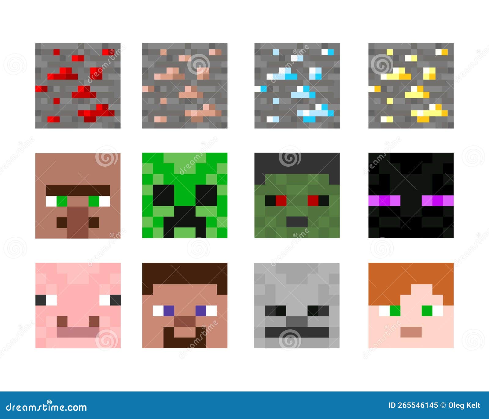 8 Bit Skins of Characters and Game Items in a Game Style. Large Set of ...