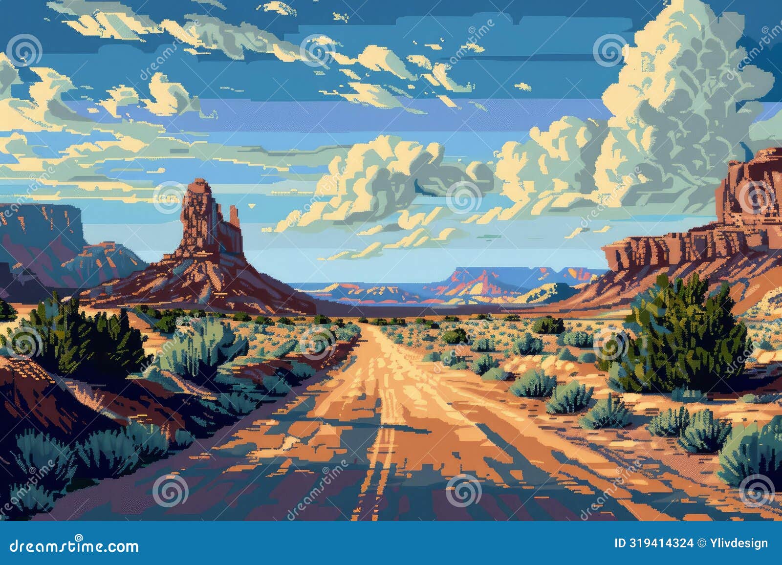 Pixel Art Desert Landscape with Open Road Stock Illustration ... Pixel Art Desert Landscape with Open Road Stock Illustration ...