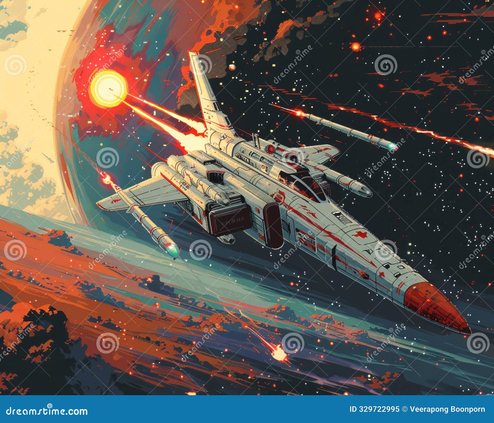 Classic Ufo Spaceship Hovering, Alien Transport Illustration Cartoon ...