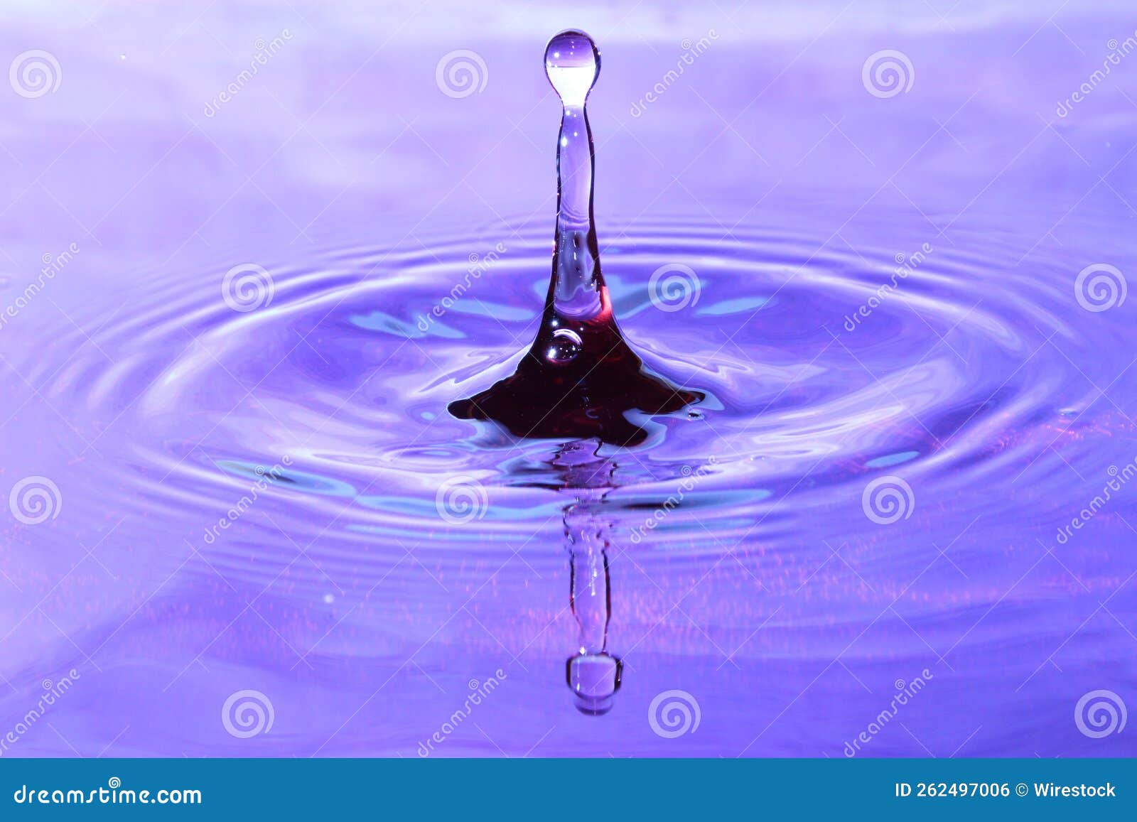 Bit of Water Dripping into a Reflective Purple-blue Pool and Causing ...
