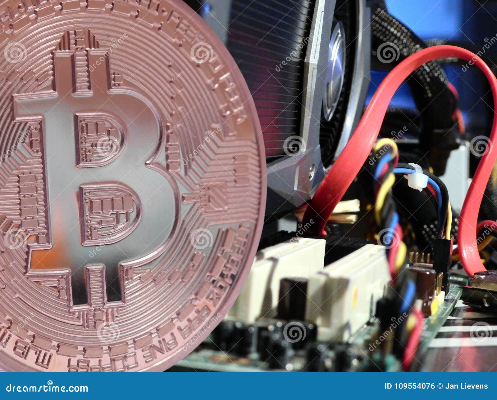 Bitcoin above motherboard stock photo. Image of cryptography - 109554076