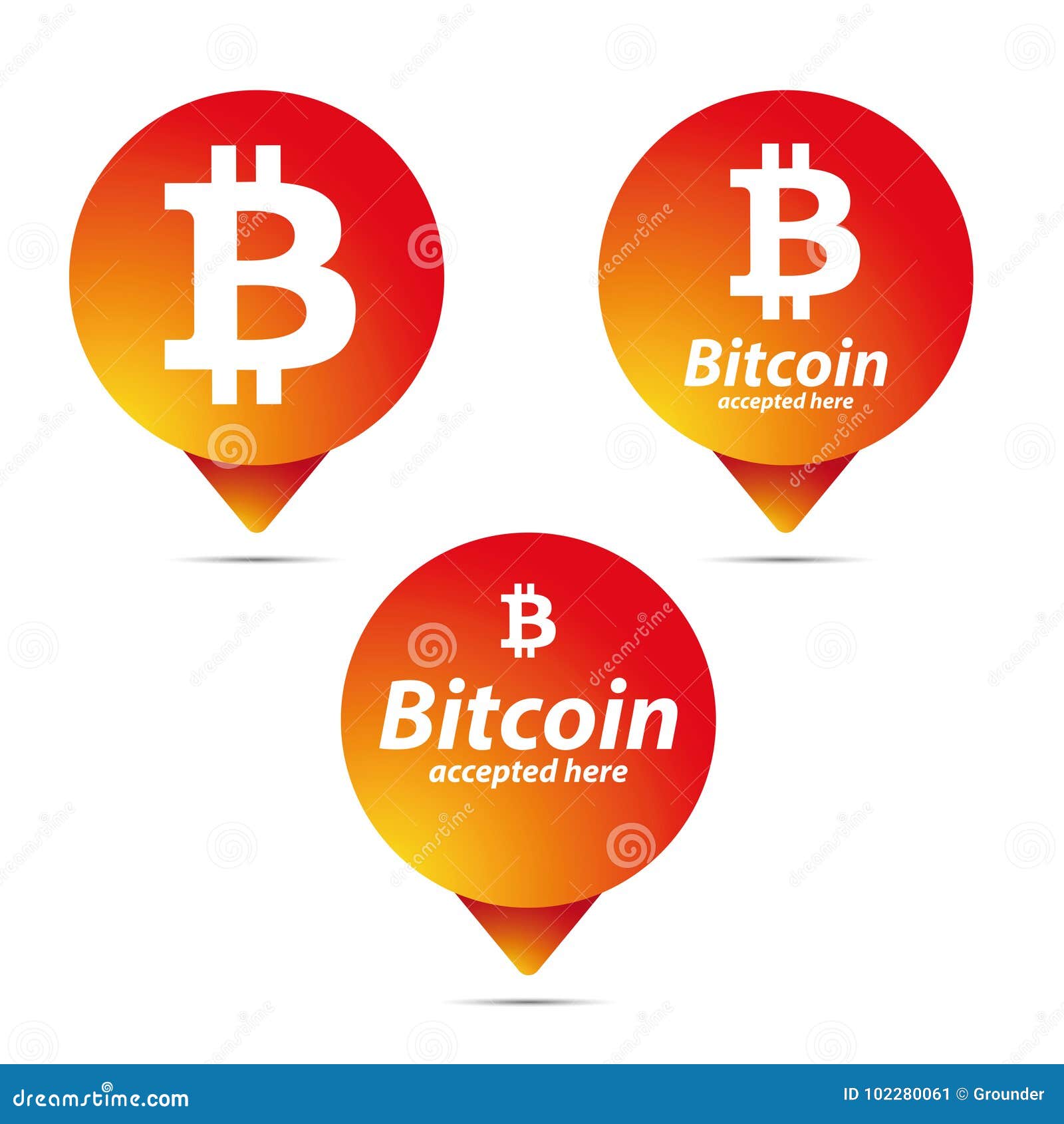 Bitcoin accepted here logo stock vector. Illustration of flat - 102280061