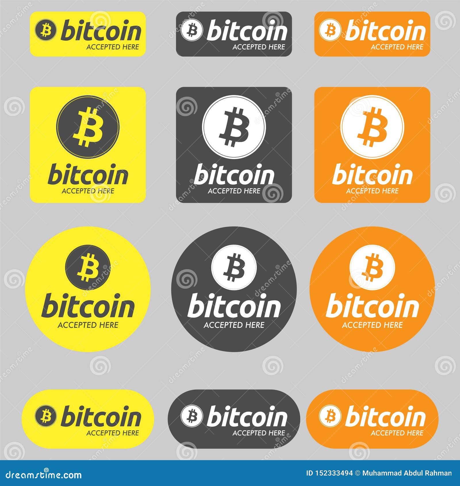 Bitcoin Accepted Here Payment Button Set Stock Vector - Illustration of ...