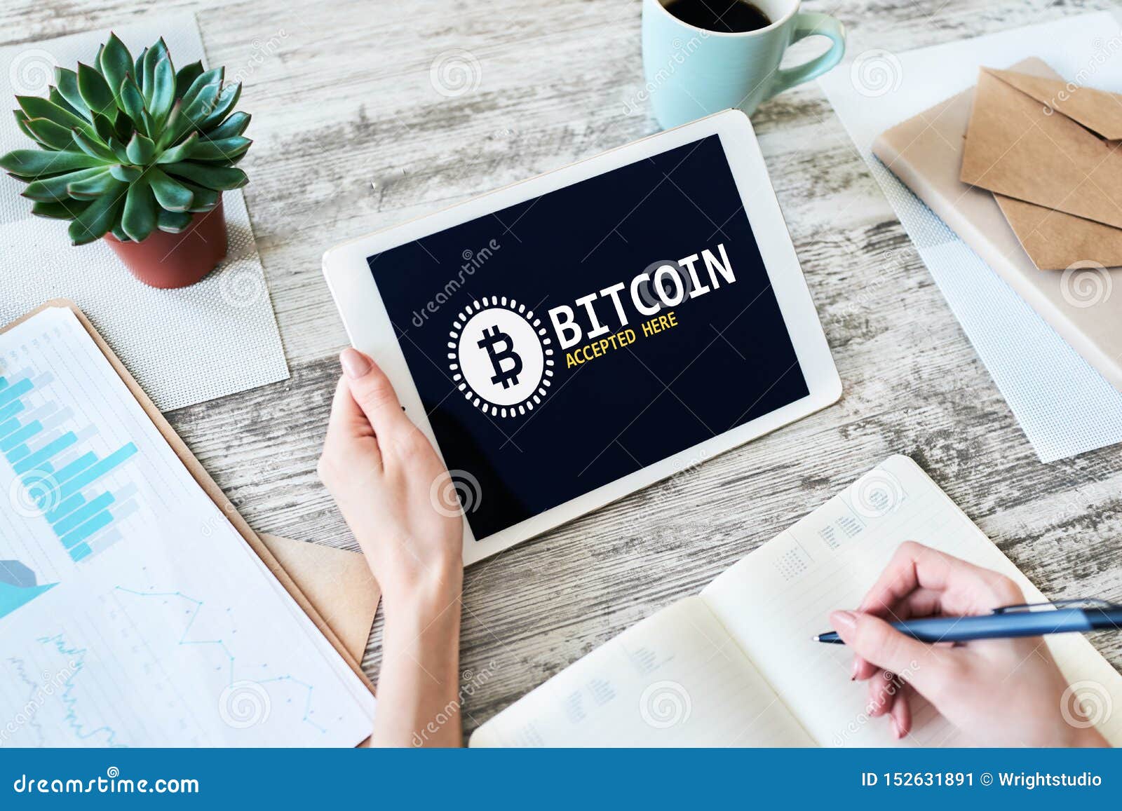 Bitcoin Accepted Here Sign on Screen. E-payment, Cryptocurrency and ...