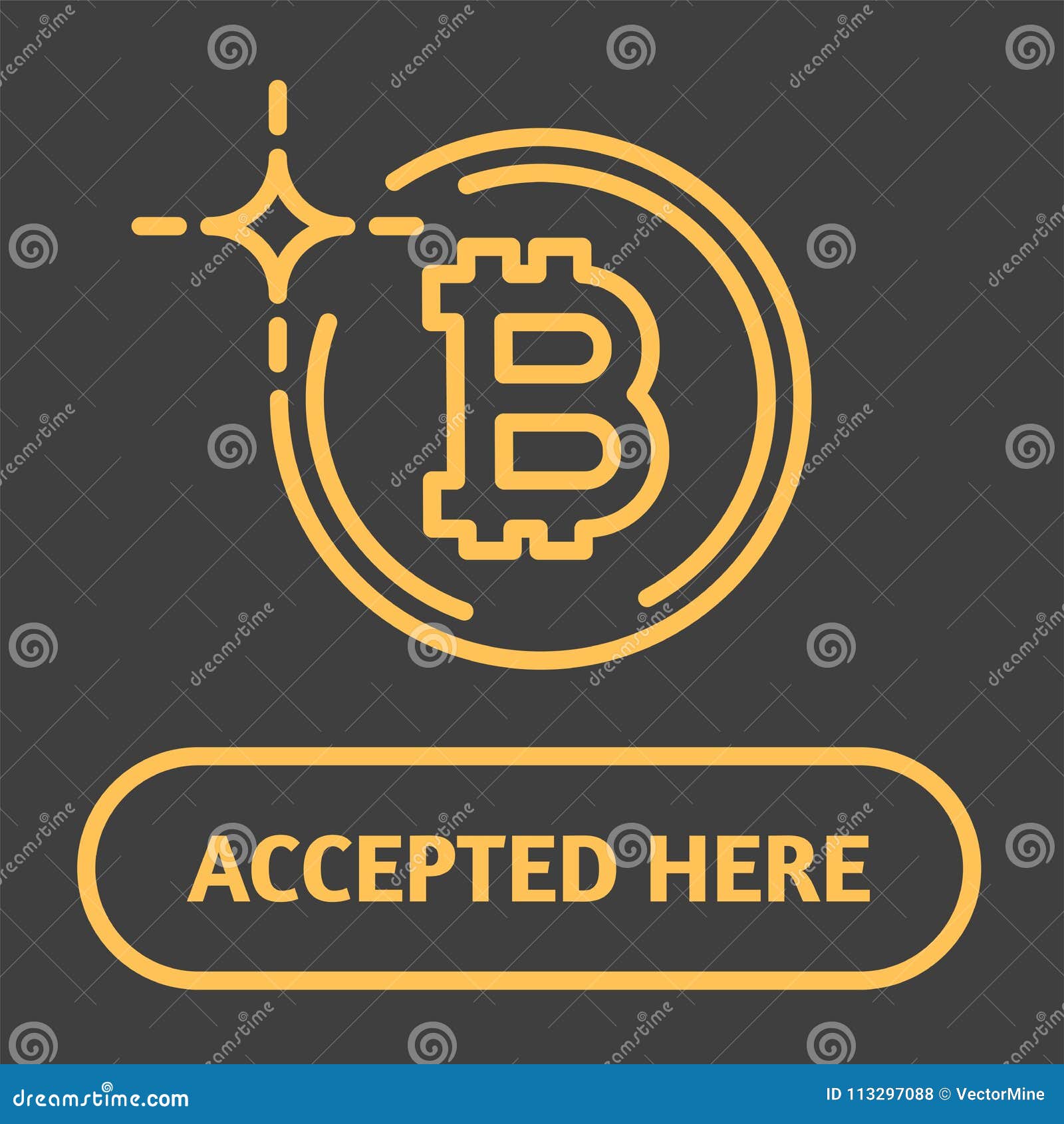 Bitcoin accepted here sign stock vector. Illustration of vector - 113297088