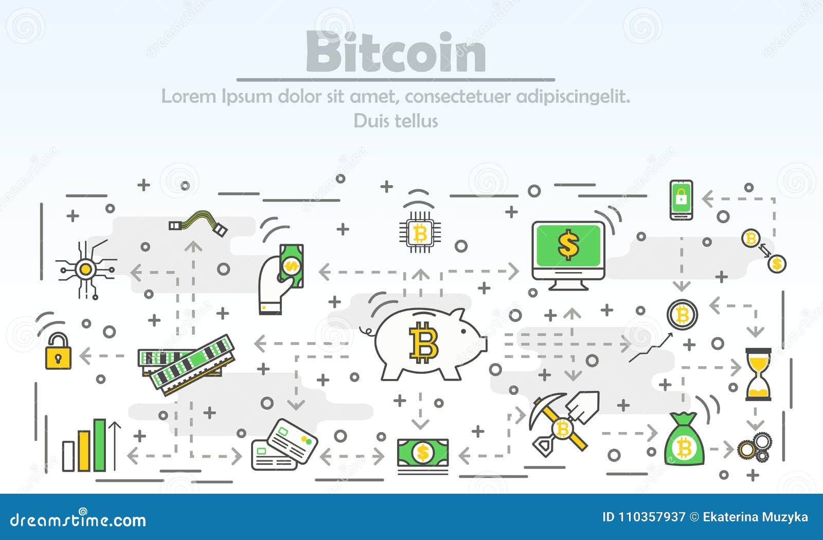 Bitcoin Advertising Vector Modern Thin Line Flat Design Illustration ...