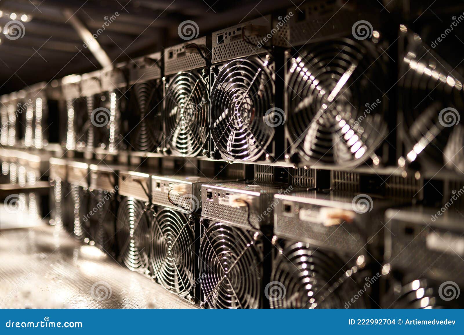 Bitcoin Asic Miners In Warehouse Asic Mining Equipment On Stand Racks