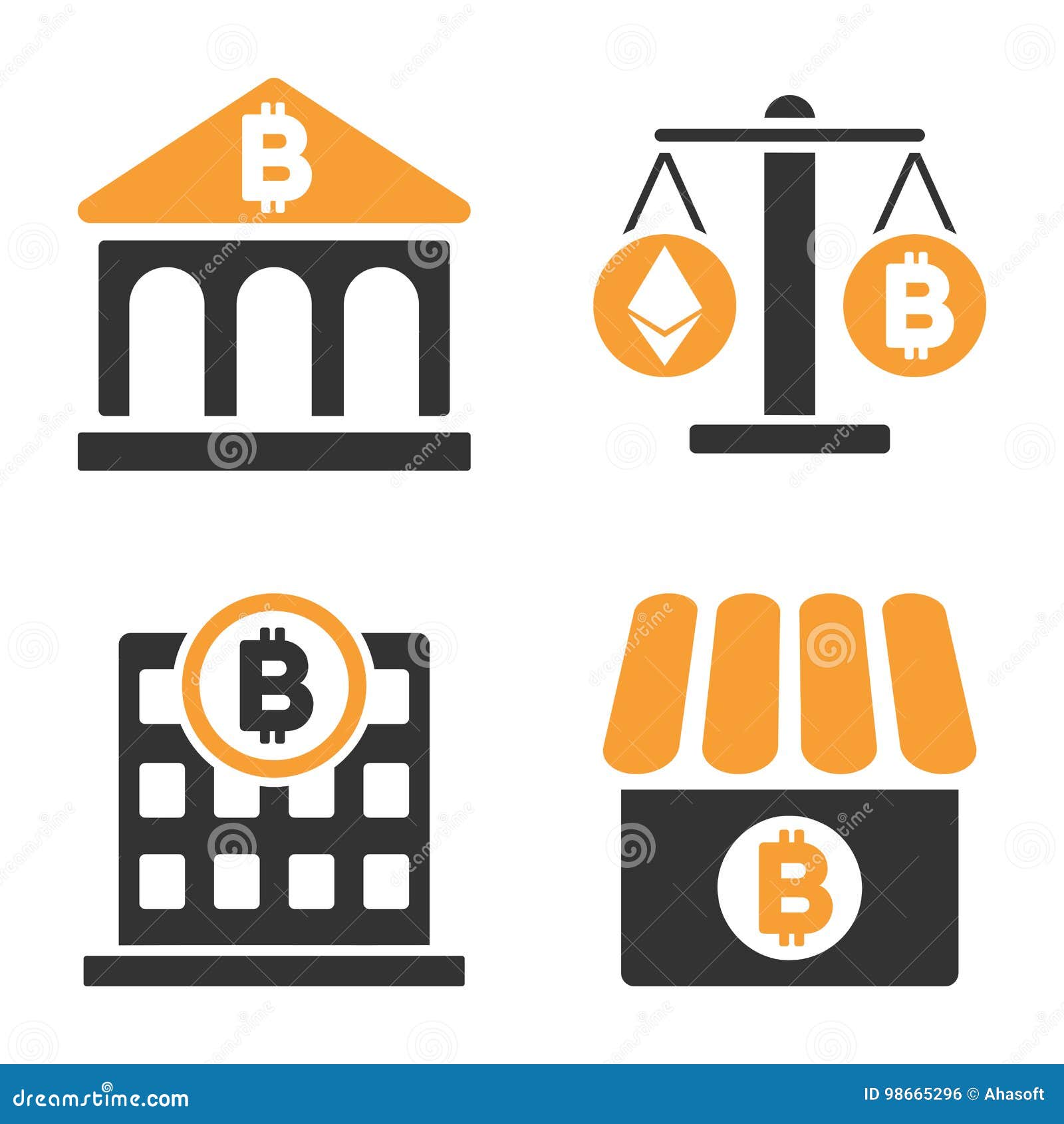 Bitcoin Bank Vector Icon Set Stock Vector - Illustration of baht ...