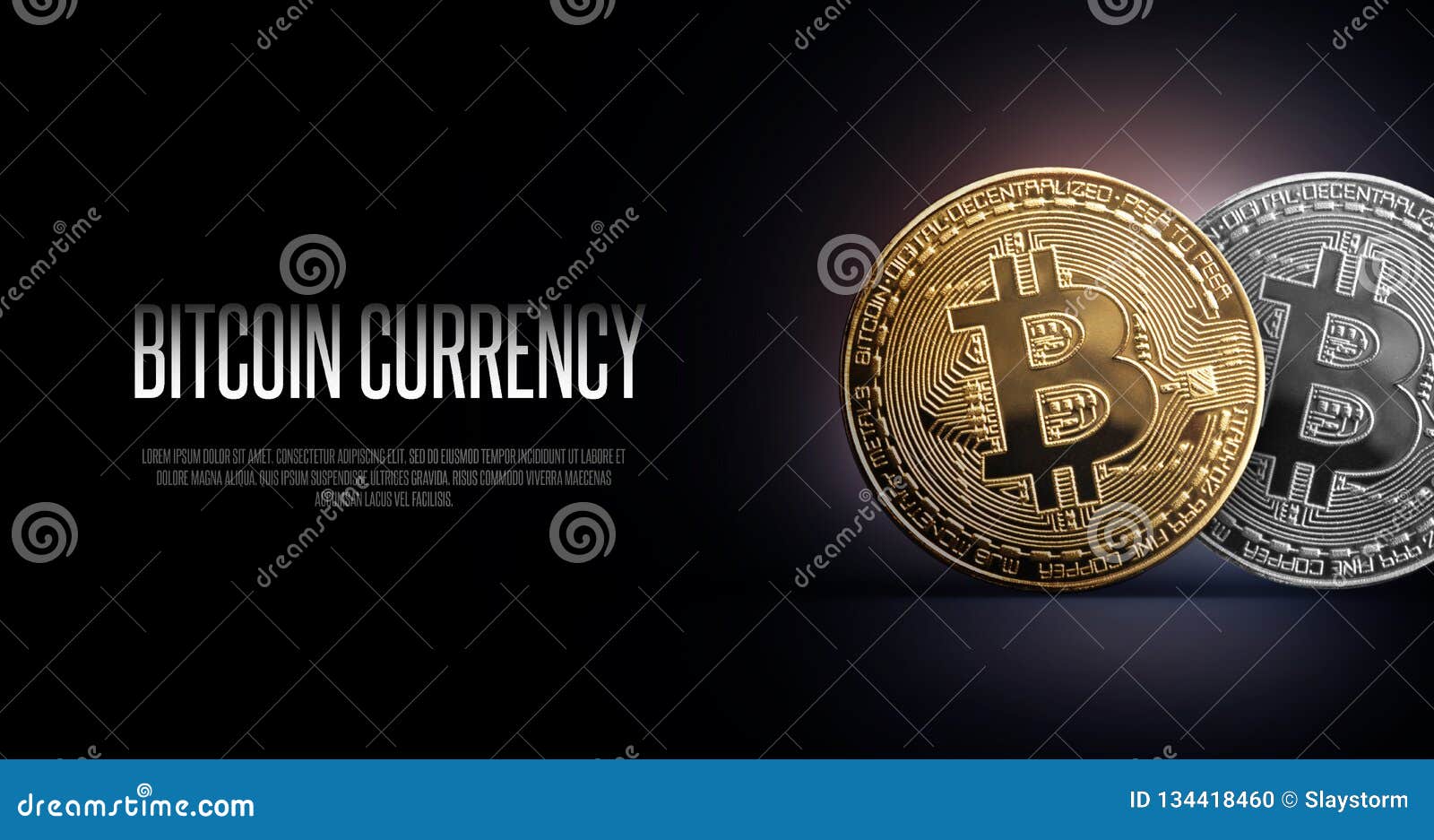 Bitcoin Banner Header. Gold and Silwer Coin. Cryptocurrency with Space ...