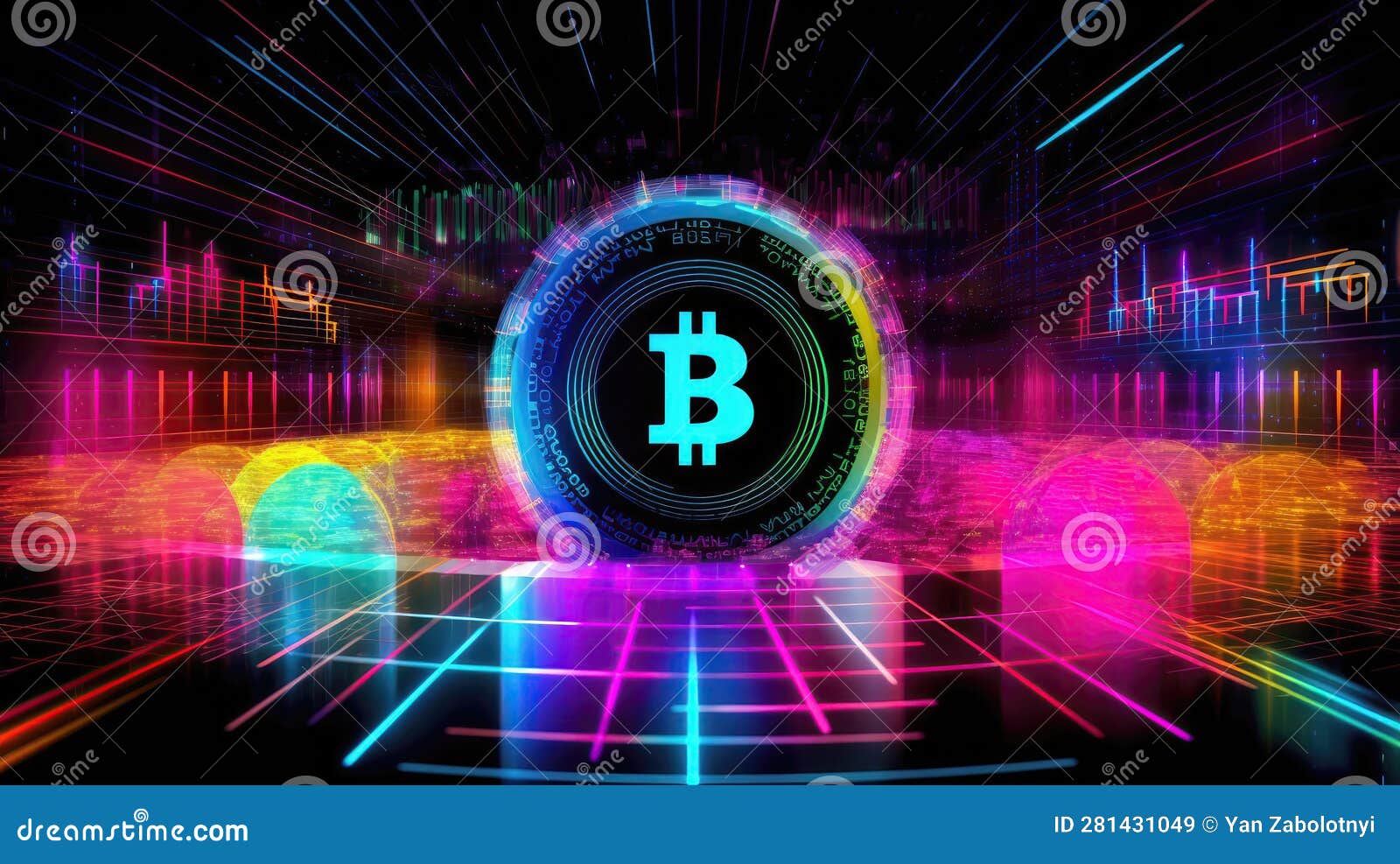 Bitcoin Big Data Cybersecurity Conceptual Background Pink Green Blue ...