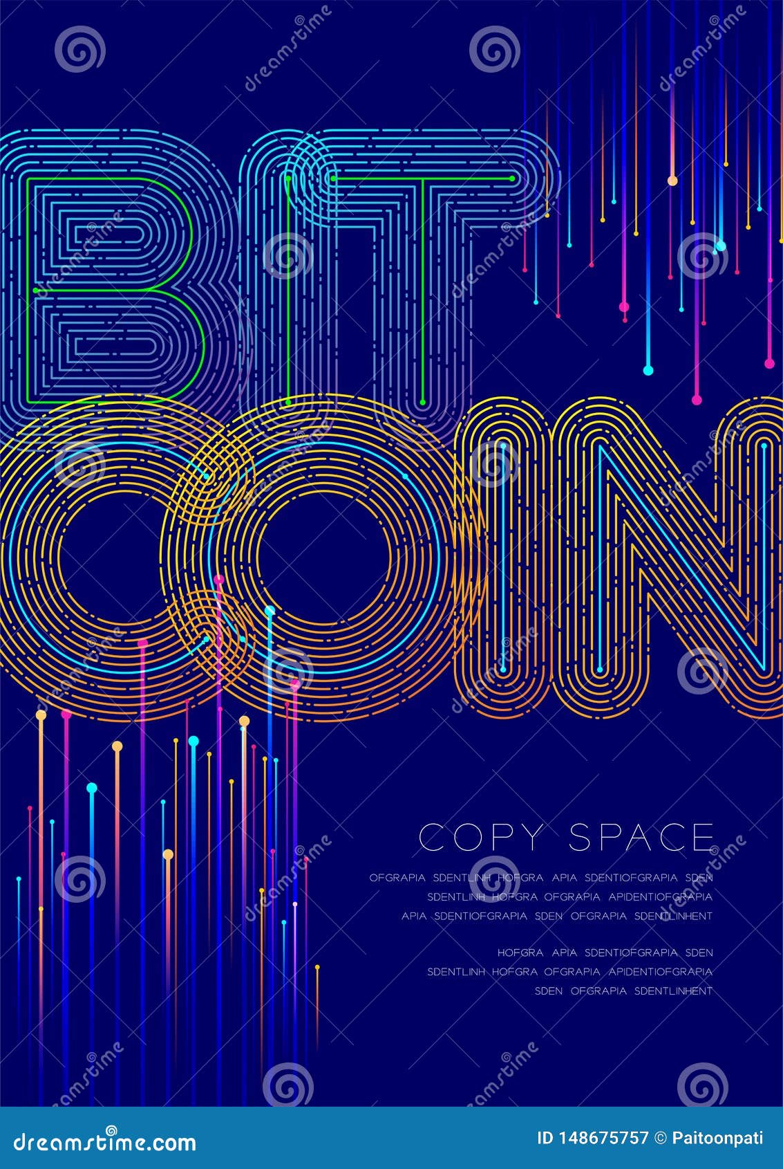 Bitcoin Big Text Dot and Dash Line Pattern Layer Overlay, Poster Banner ...