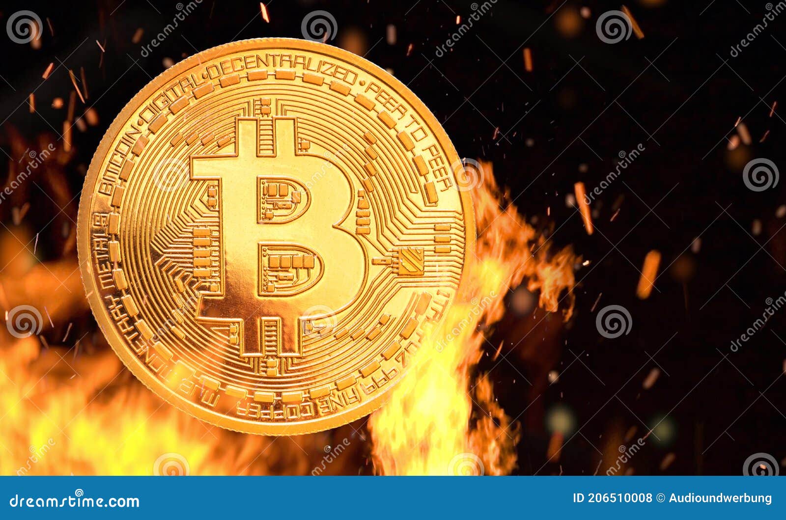 Bitcoin On Fire Flames Background Royalty-Free Stock Photography ...