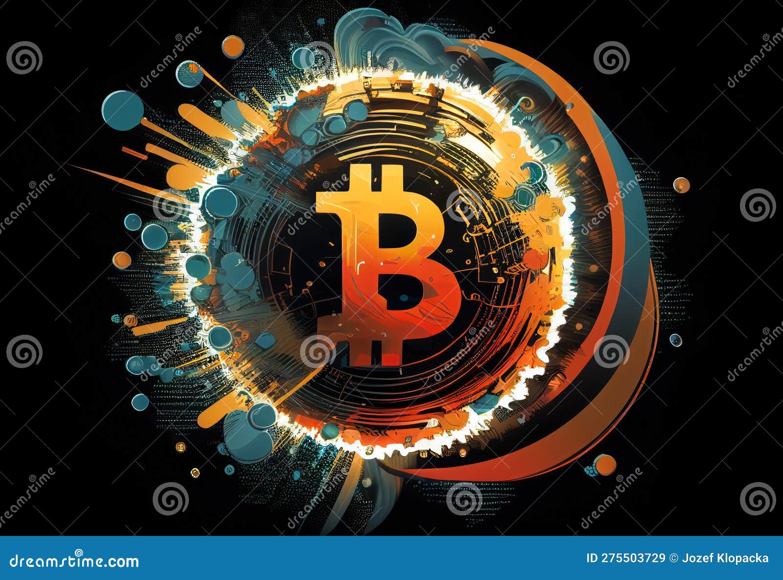Bitcoin on Black Background. Generative Ai. Stock Illustration ...