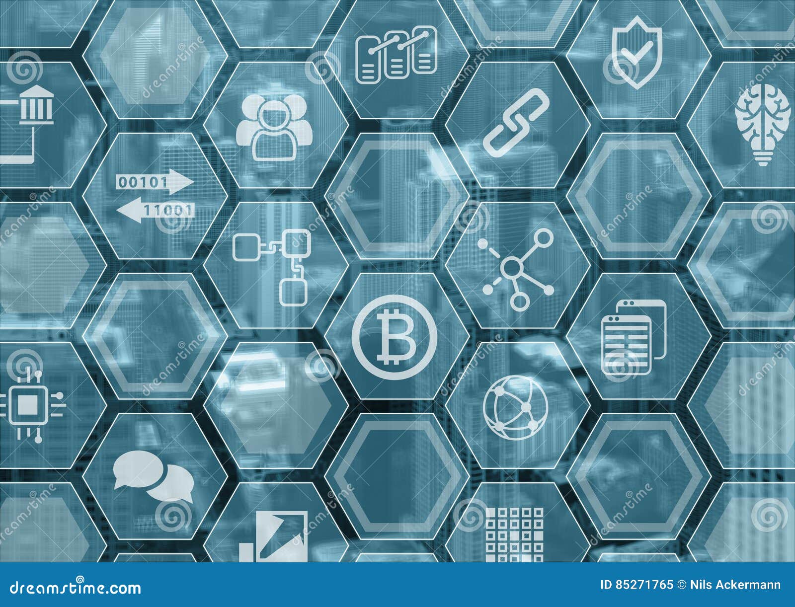 Blockchain Blue Icons Set - Vector Block Chain Symbols | CartoonDealer ...
