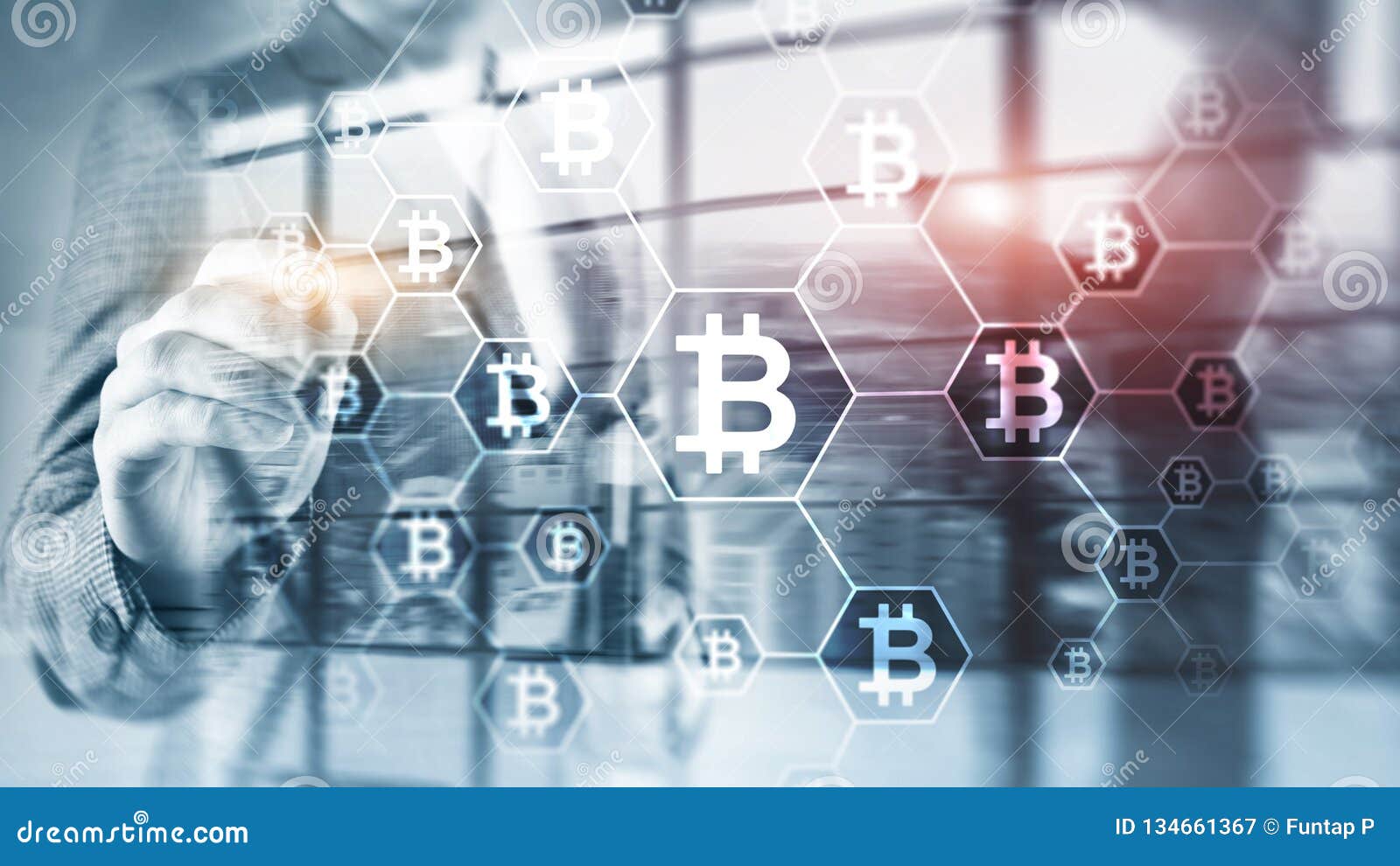 Bitcoin, Blockchain Concept on Server Room Background. Stock ...