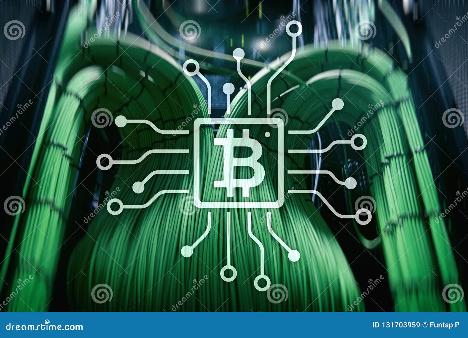 Bitcoin, Blockchain Concept on Server Room Background Stock ...