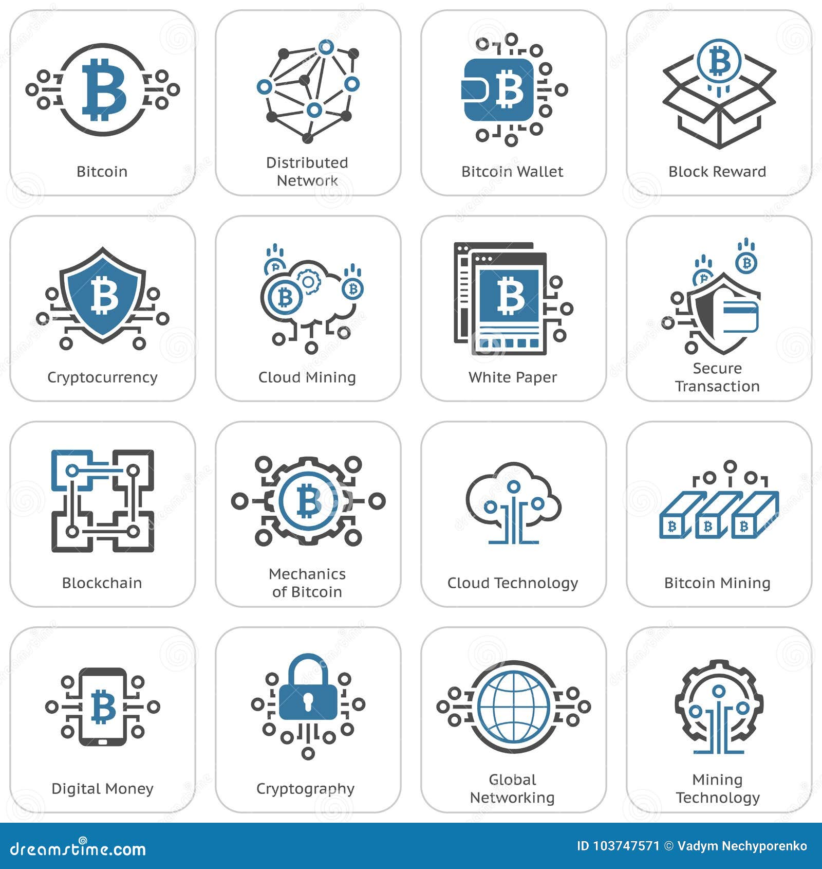 Bitcoin and Blockchain Cryptocurrency Icons. Stock Vector ...
