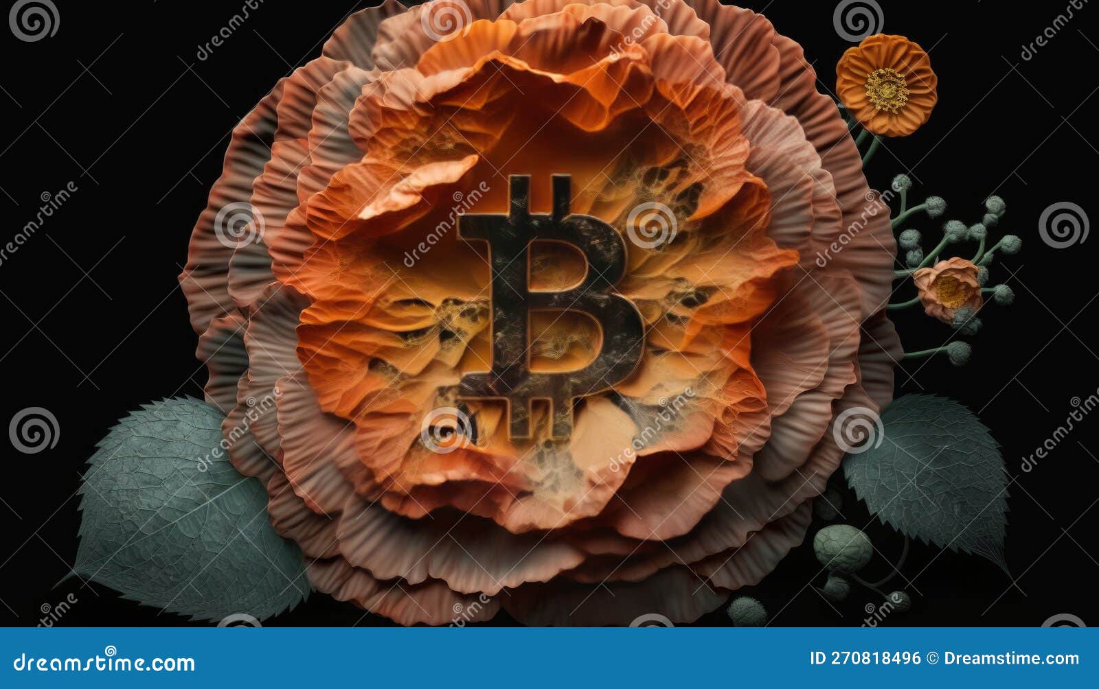 Bitcoin Bloom Logo on Orange Flowers on Black Background Generative AI ...