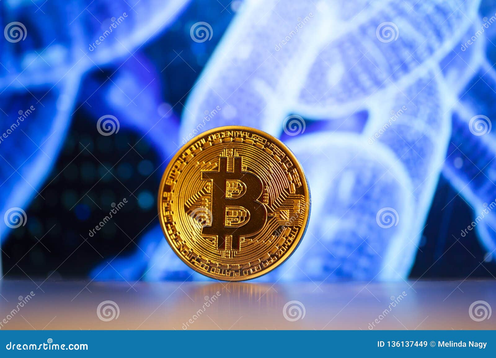 Bitcoin on Blue Chart Background - Cryptocurrency Concept Stock Image ...