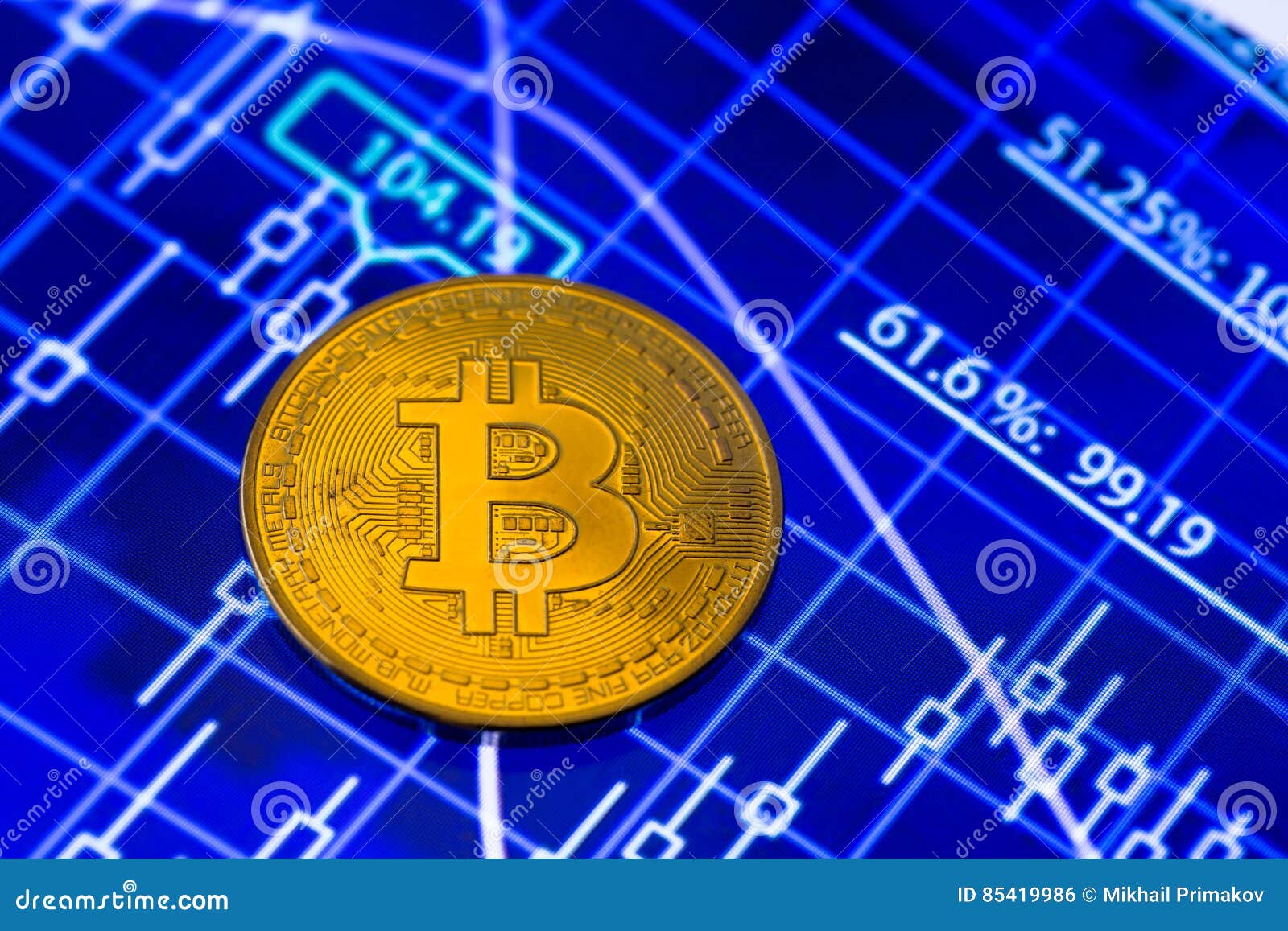 Bitcoin and blue chart stock photo. Image of exchange - 85419986