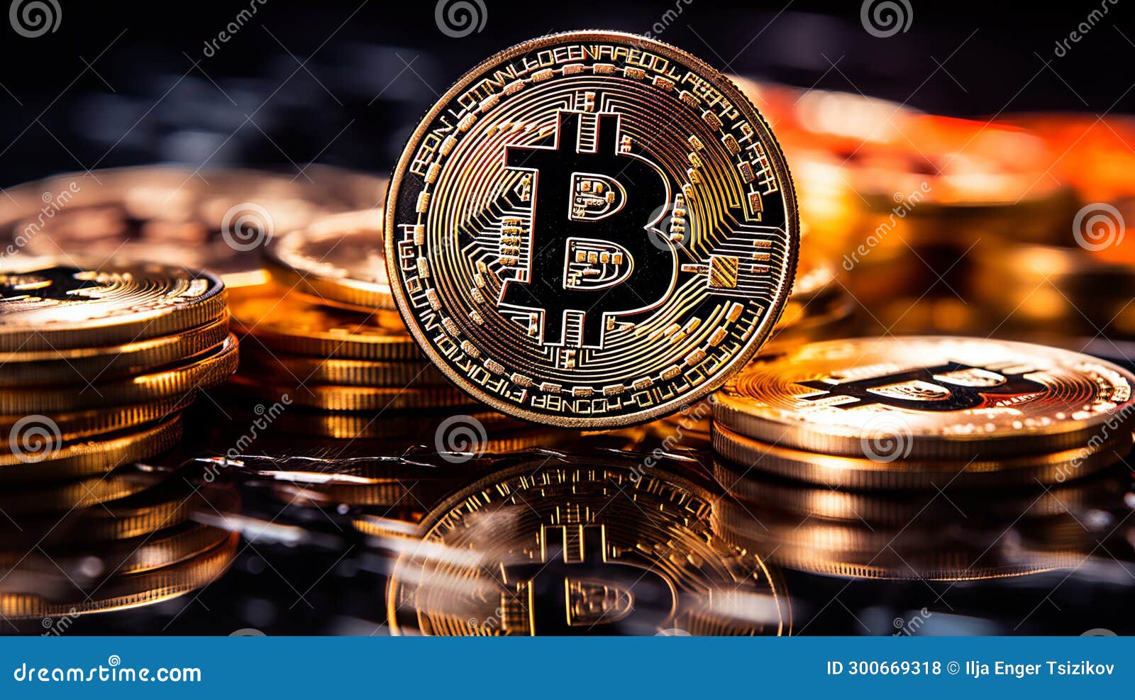 Bitcoin on Blurred Black Abstract Background with Copy Space and ...