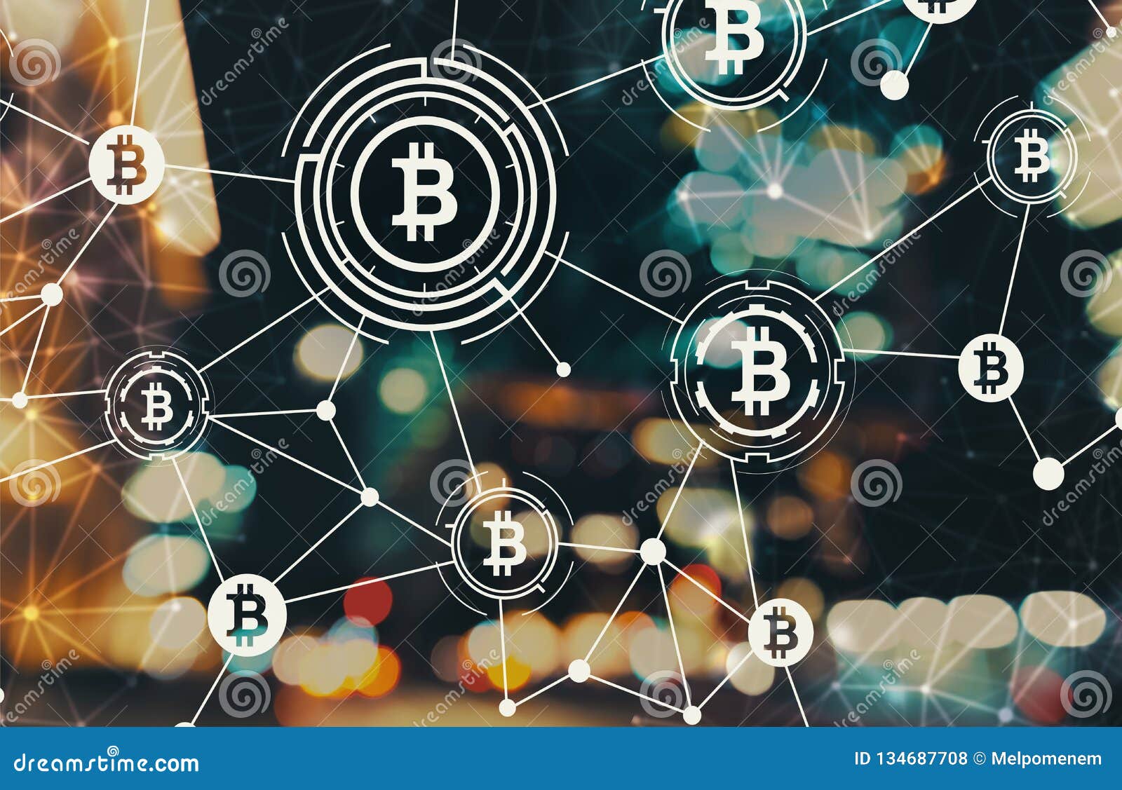 Bitcoin with Blurred City Lights Stock Photo - Image of digital ...