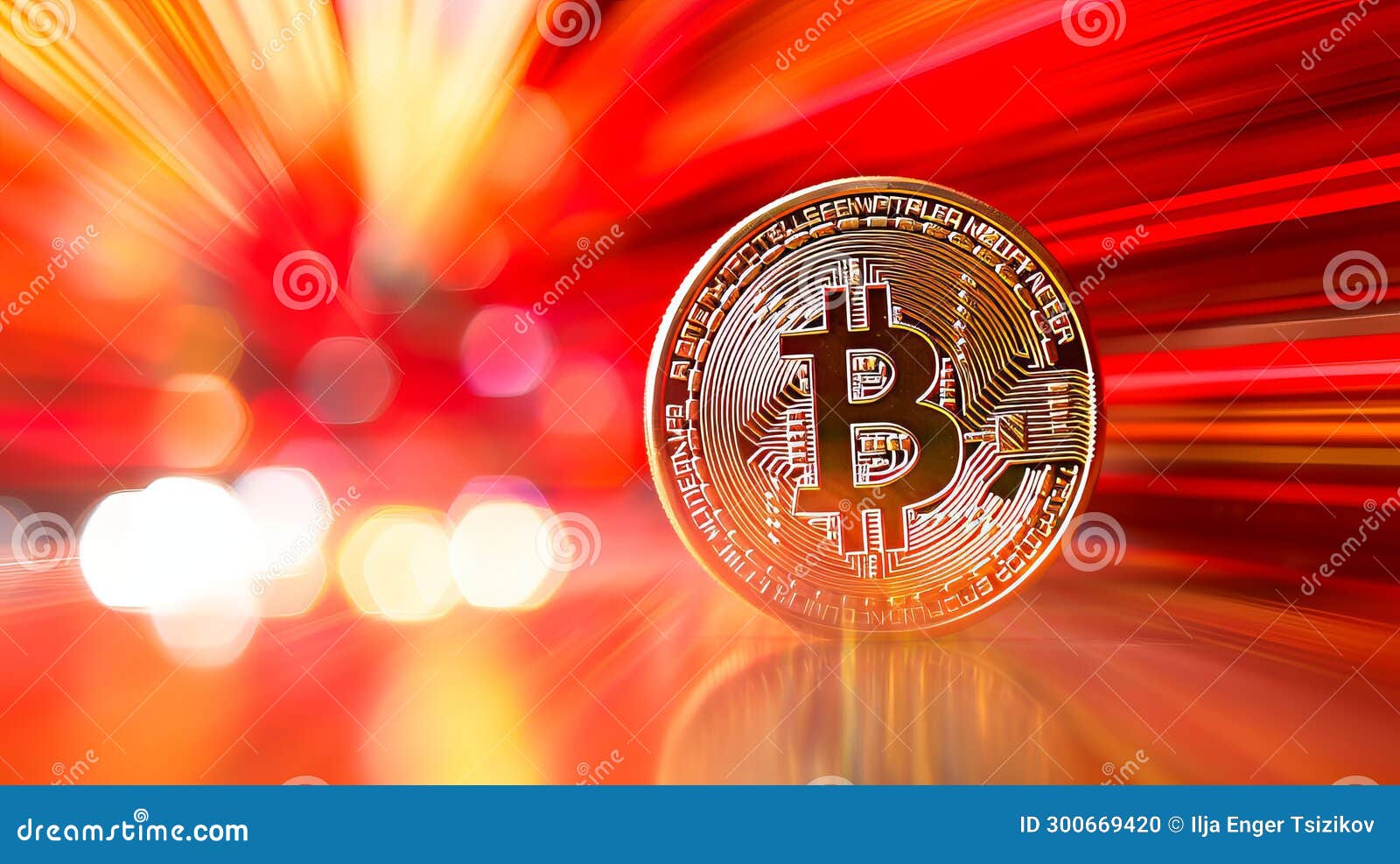 Bitcoin on Blurred Defocused Red Abstract Background with Copy Space ...