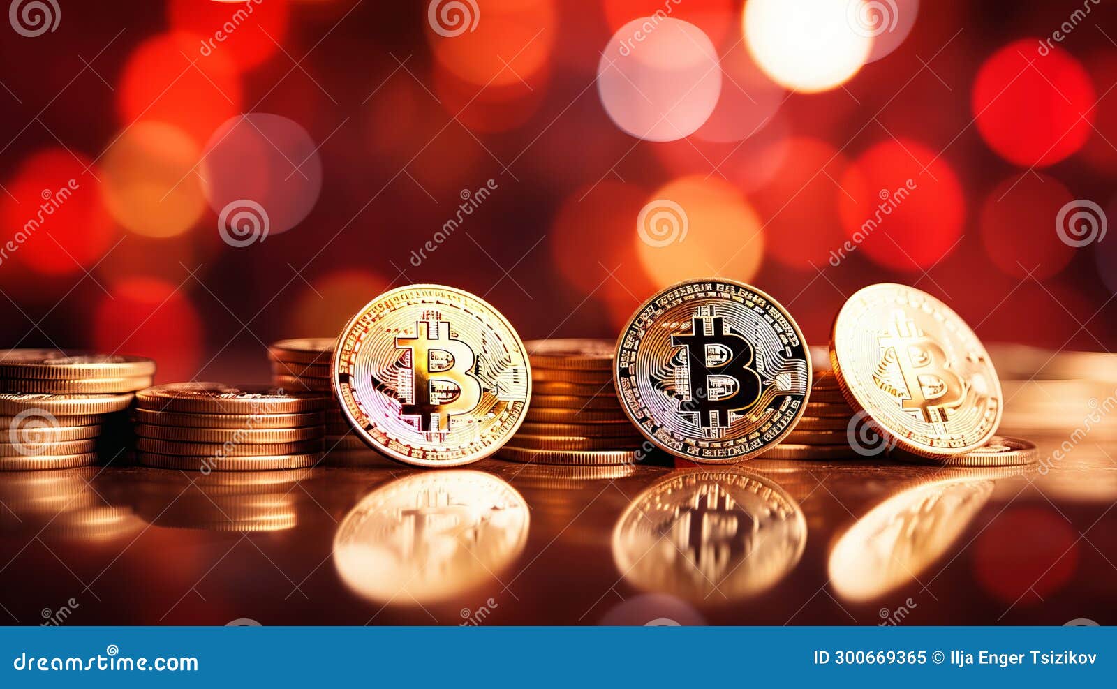 Bitcoin on Blurred Defocused Red Abstract Background with Copy Space ...