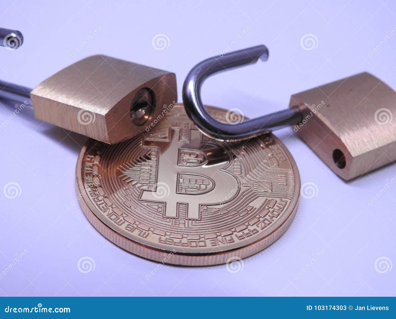 Bitcoin and brass padlocks stock image. Image of commerce - 103174303