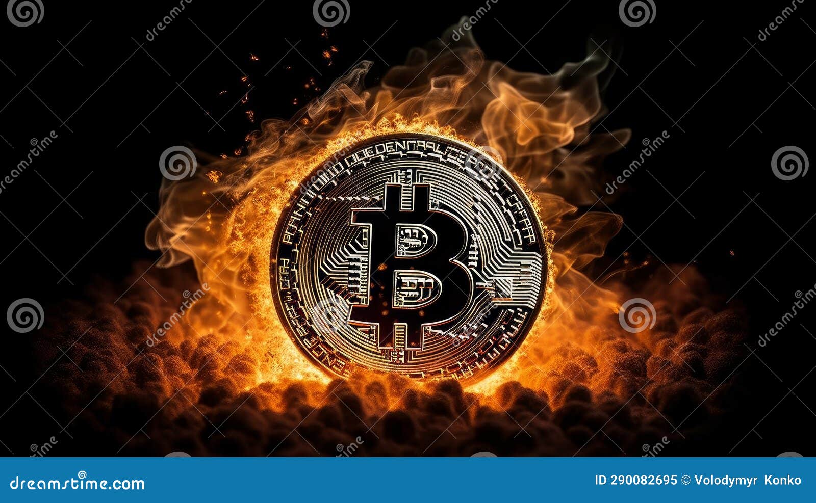 Bitcoin BTC Burning in Flames. Generative Ai Stock Image - Image of ...