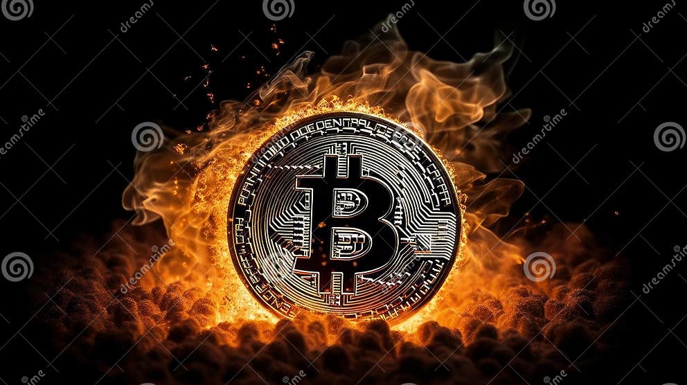 Bitcoin BTC Burning in Flames. Generative Ai Stock Image - Image of ...
