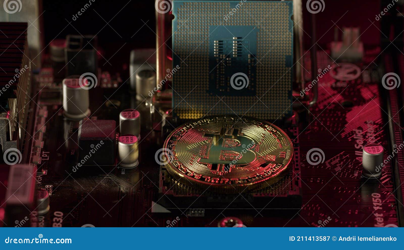 Bitcoin BTC, CPU Central Processor on Digital Technology Computer ...