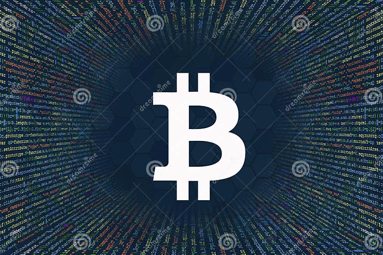 Bitcoin Btc Cryptocurrency Symbol A Tunnel From A Computer Program Code Programmer Strings Of 