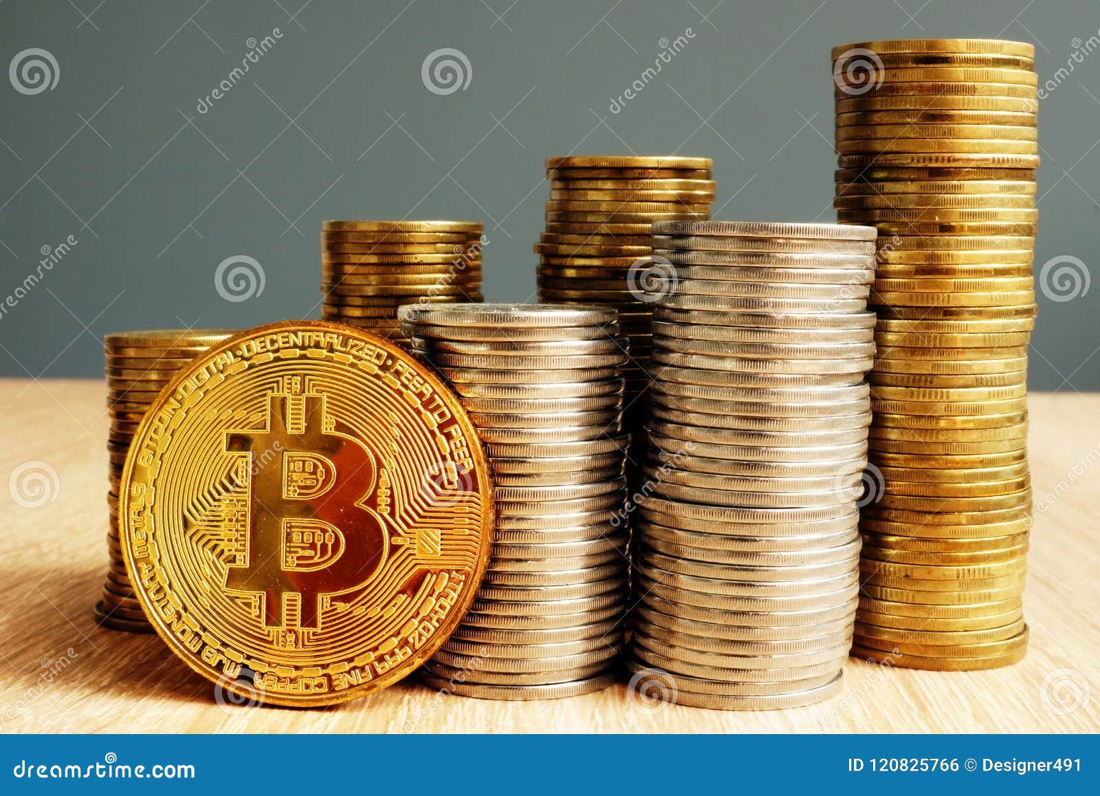 Bitcoin BTC and Stack of Coins. Crypto Trading. Stock Photo - Image of ...