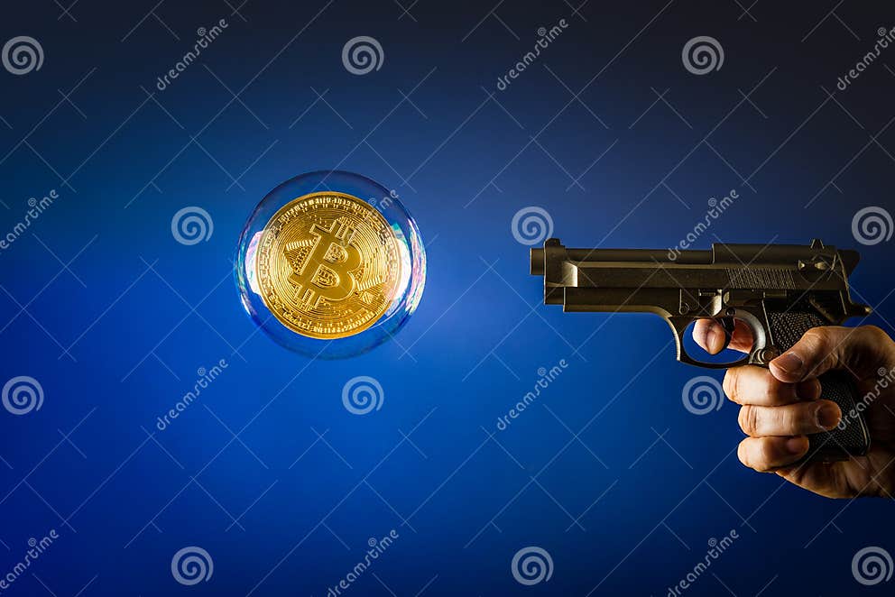Bitcoin in a Bubble with Gun Stock Photo - Image of peer, bitcoin ...